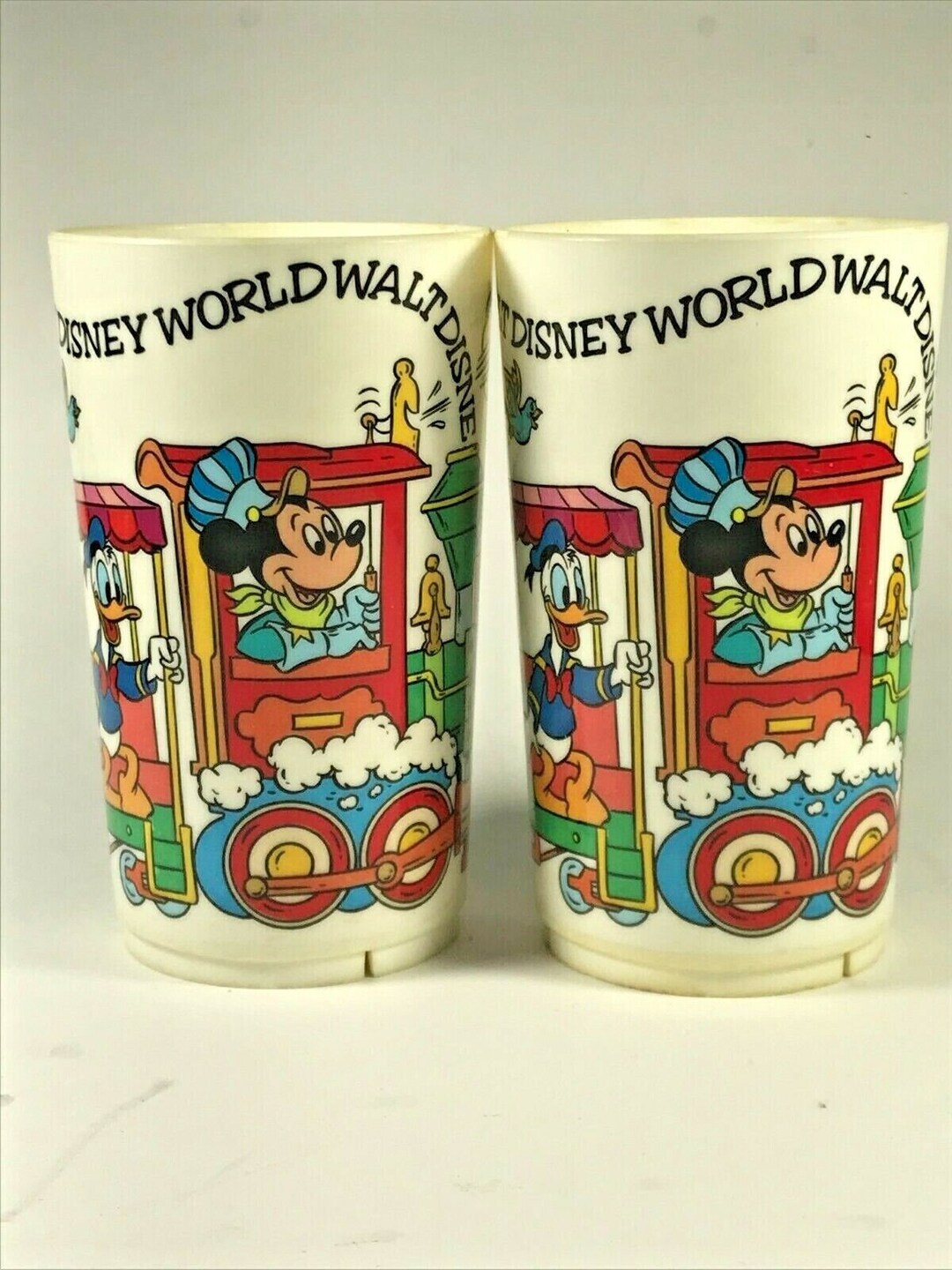 Vintage Disney Kids Cups Mickey Mouse & Friends Riding a Train Plastic ...