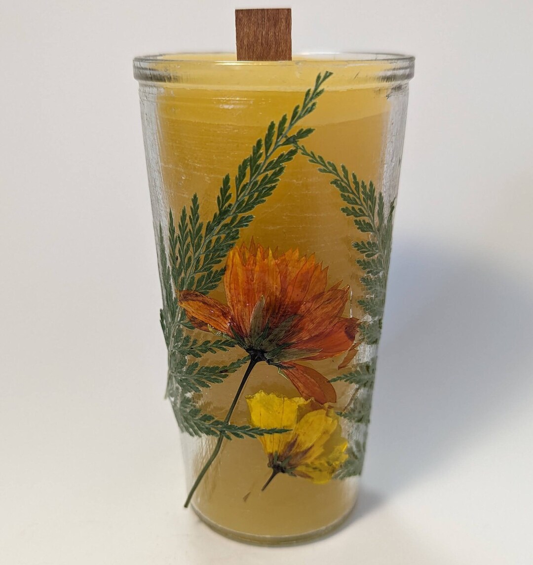 100% Pure Bees Wax Candle With Nature's Embellishments Tall Glass ...