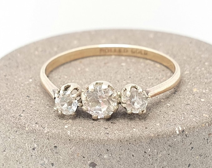 Antique Diamond Paste Rolled Gold Ring Trilogy Victorian Three Stone ...
