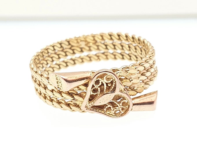 Vintage 14k Gold Tassel Rope Ring Band Solid 585 14kt Stacker Stacking Love Heart Gift Yellow ...