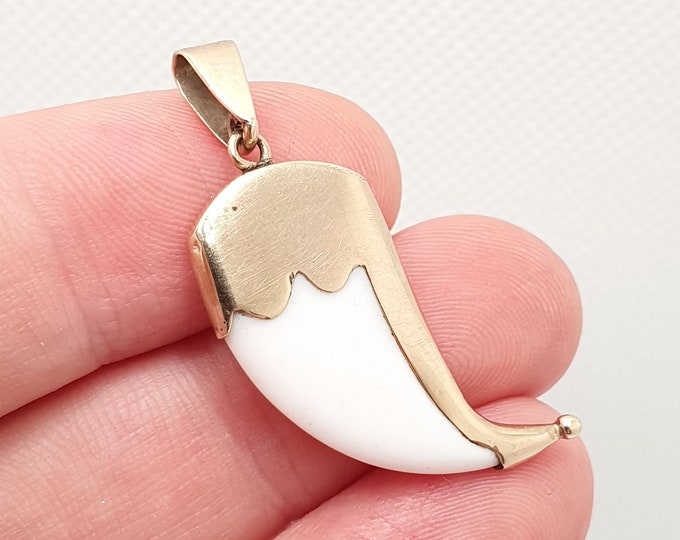 Antique Victorian 9ct Gold Faux Claw Tooth Pendant Necklace Solid 9k 375 Fang Animal Teeth ...