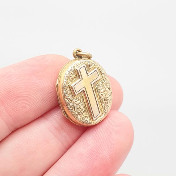 Antique Victorian 9ct 9k Gold Locket Crucifix Cross N… - Gem