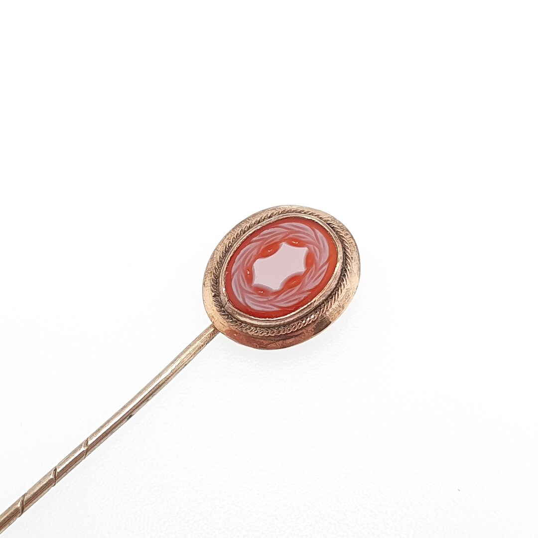Antique Victorian Intaglio Rolled Gold Stick Pin Carnelain Agate Hand ...