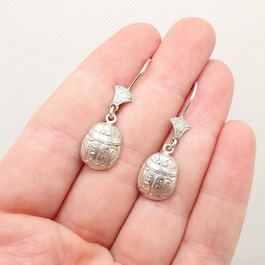 Antique Solid Silver Scarab Beetle Earrings Egyptian Revival 1919 ...