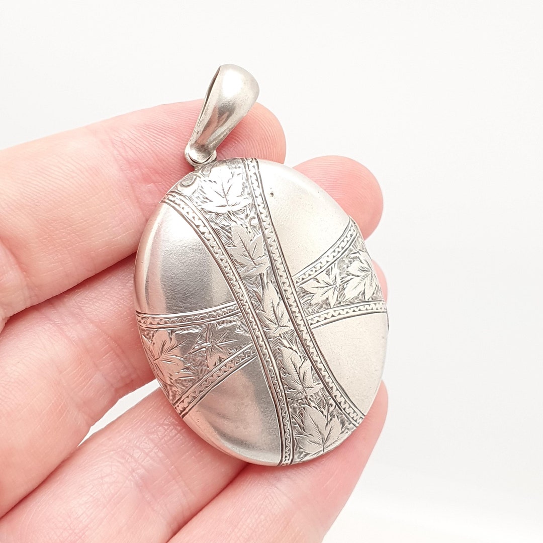 Antique Victorian Locket Silver Plate Large Big Cross Engraved Necklace ...