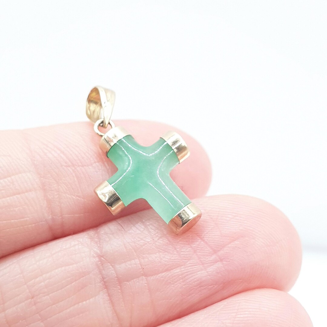 Vintage 9ct Gold Jade Crucifix Pendant Cross Necklace Solid 9k 9kt ...