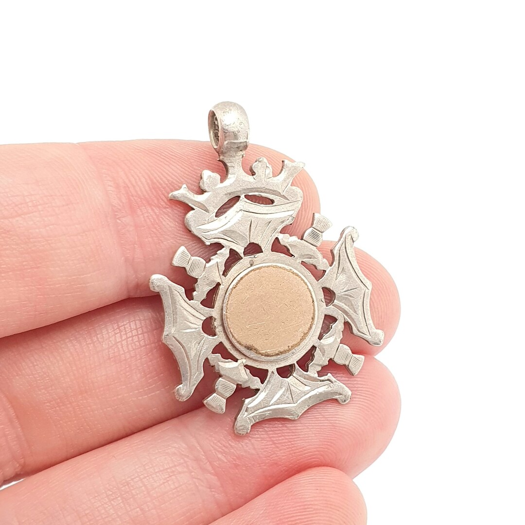 Antique Sterling Silver Victorian Shield Fob Pendant Maltese Cross ...