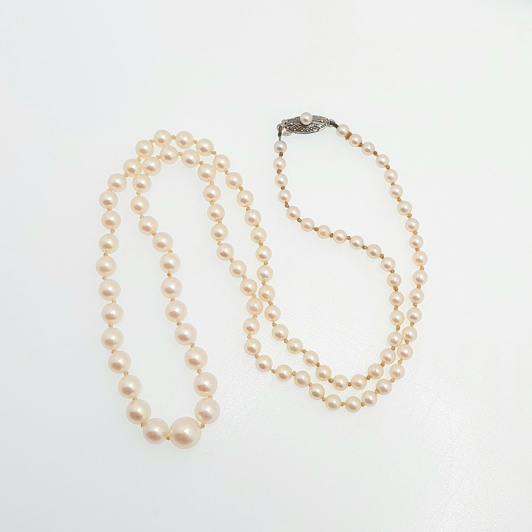 Vintage MIKIMOTO Pearl Necklace Sterling Silver Clasp Cultured Japanese ...
