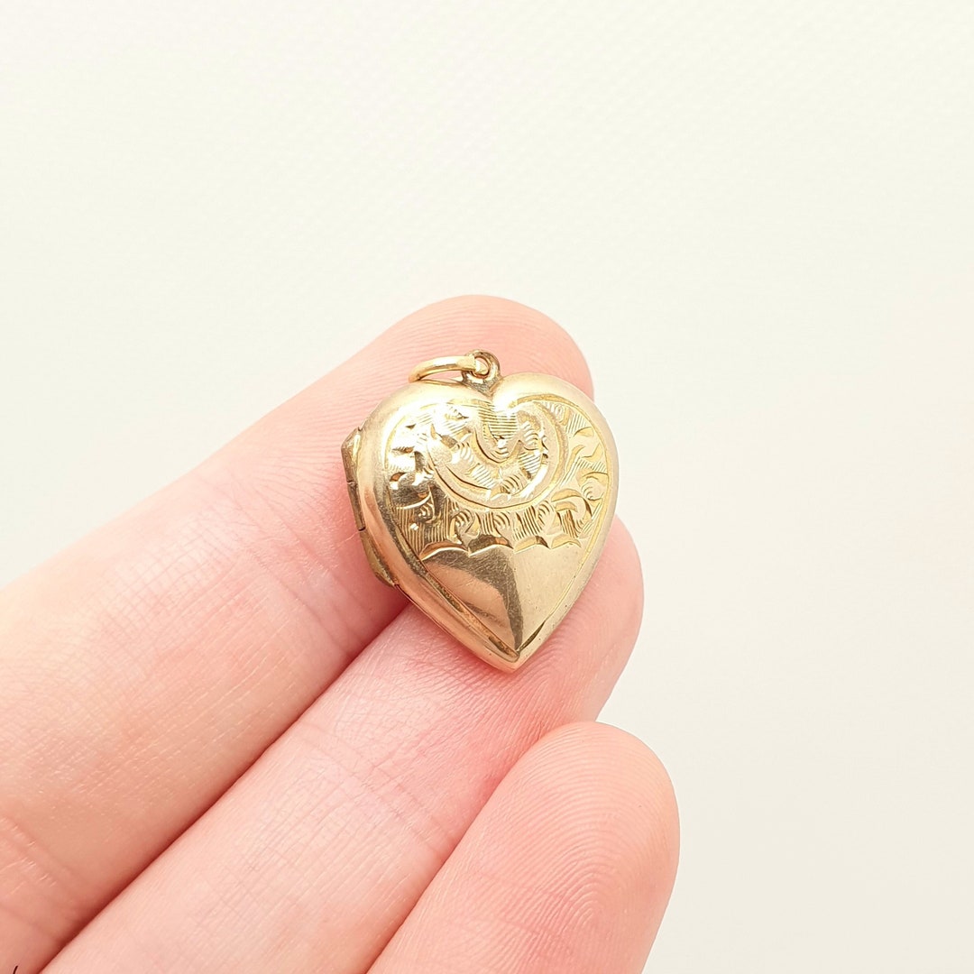 Antique 9ct Gold Heart Locket Hand Engraved Solid 9k 375 Pendant Fine ...