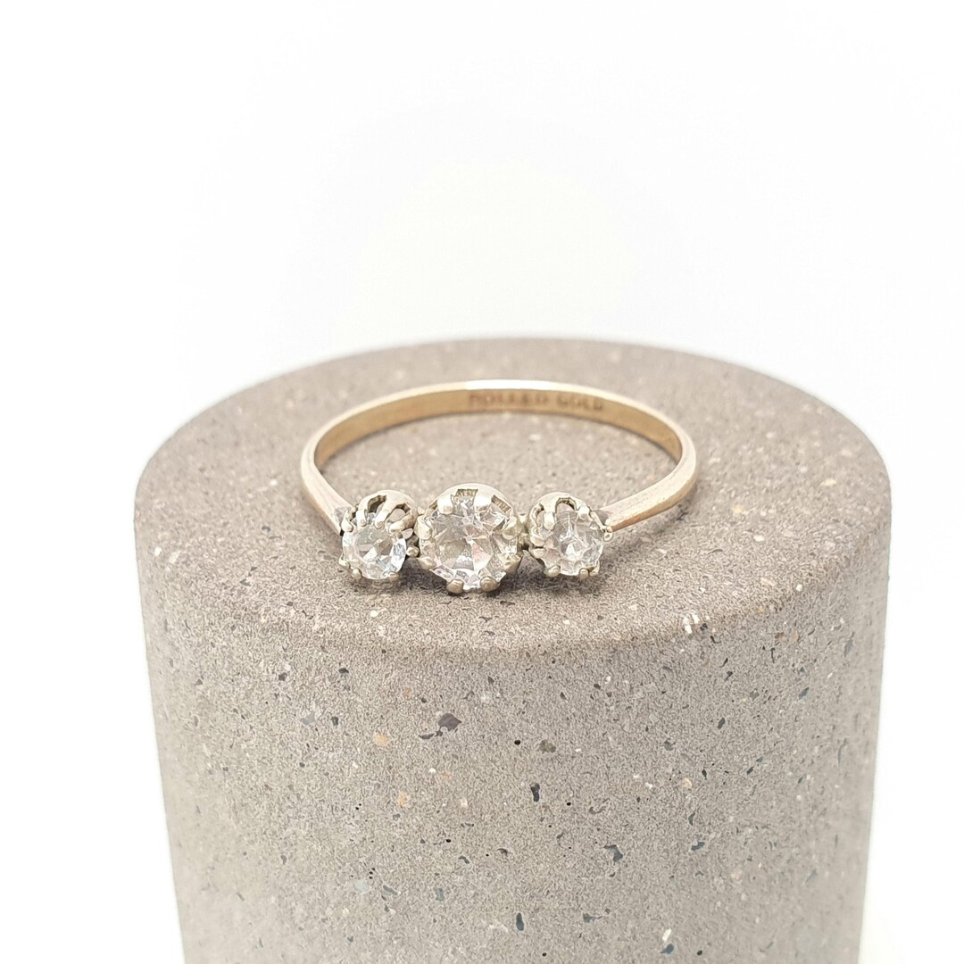 Antique Diamond Paste Rolled Gold Ring Trilogy Victorian Three Stone ...