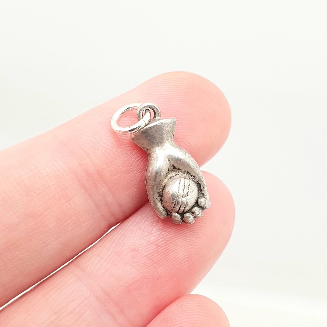 Antique Victorian Solid Silver Cricket Charm Necklace Bowling Ball Hand ...