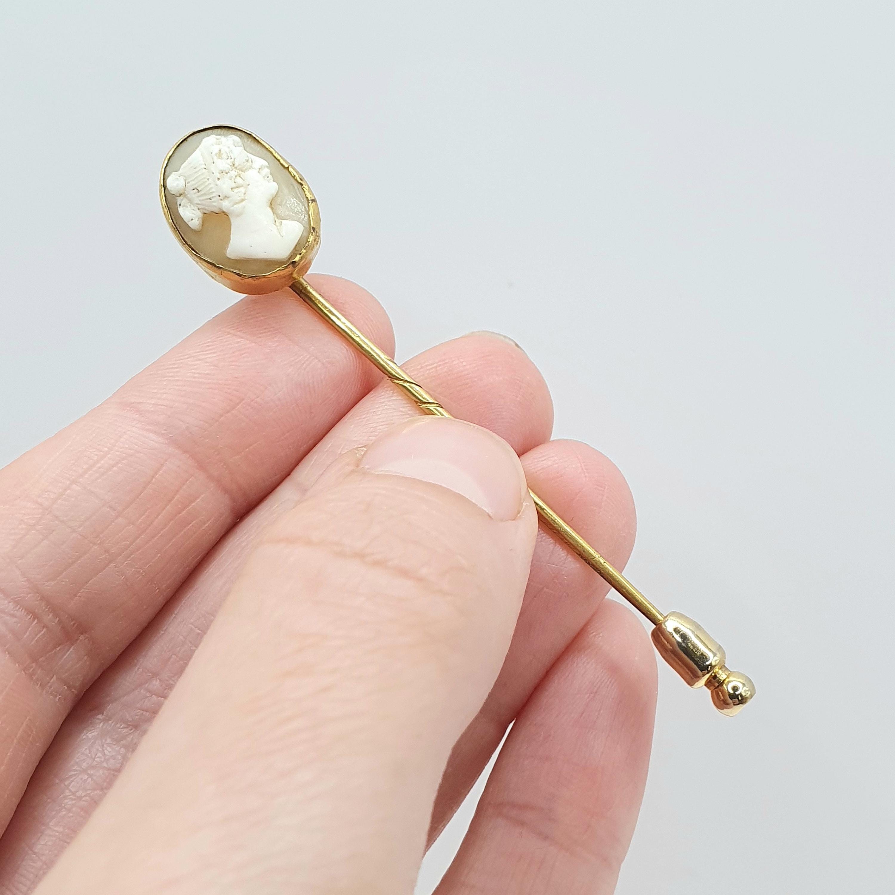 Antique Victorian Gold Gilt Cameo Stick Pin Hand Carved Shell Lapel Pin ...
