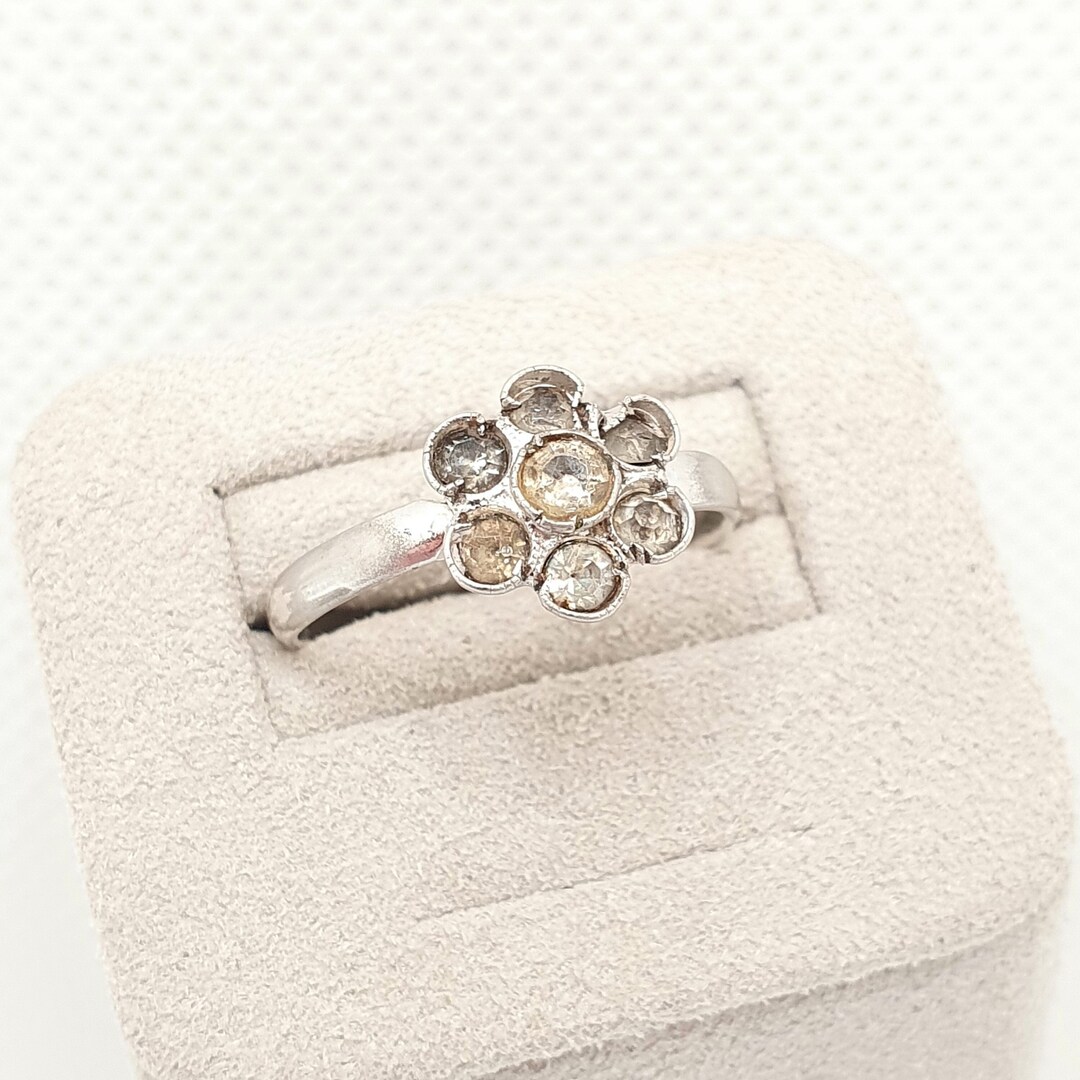 Antique Art Deco Sterling Silver Diamond Paste Ring Foiled Glass 1920s ...