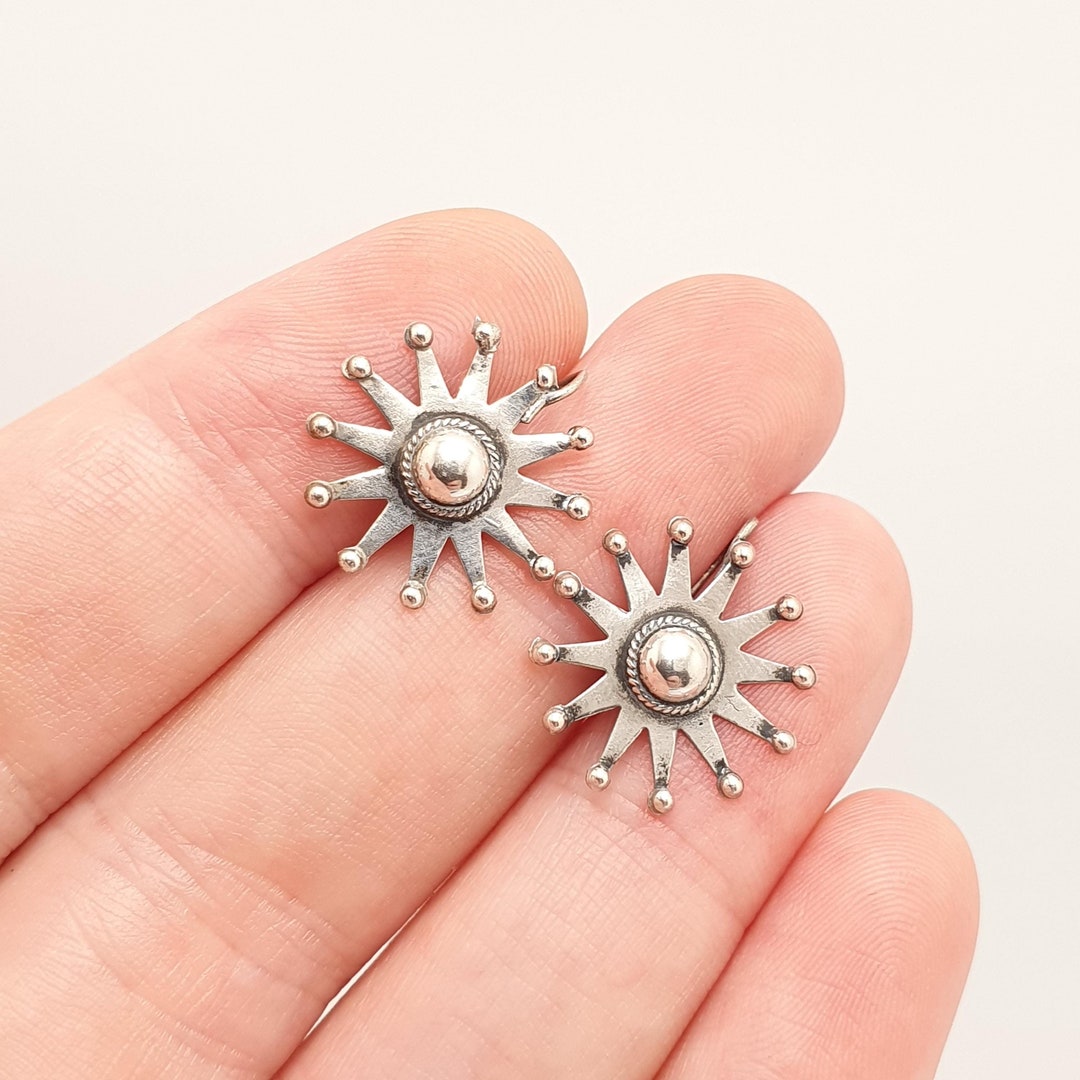 Antique Victorian Solid Silver Star Earrings Engraved Starburst ...