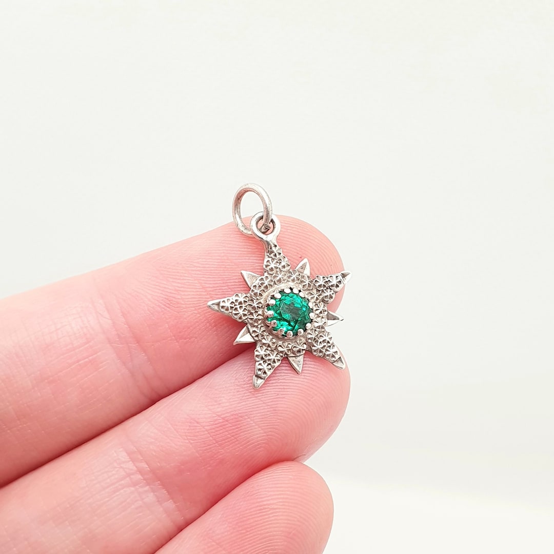 Antique Sterling Silver CHARLES HORNER Star Pendant Emerald Paste Charm ...