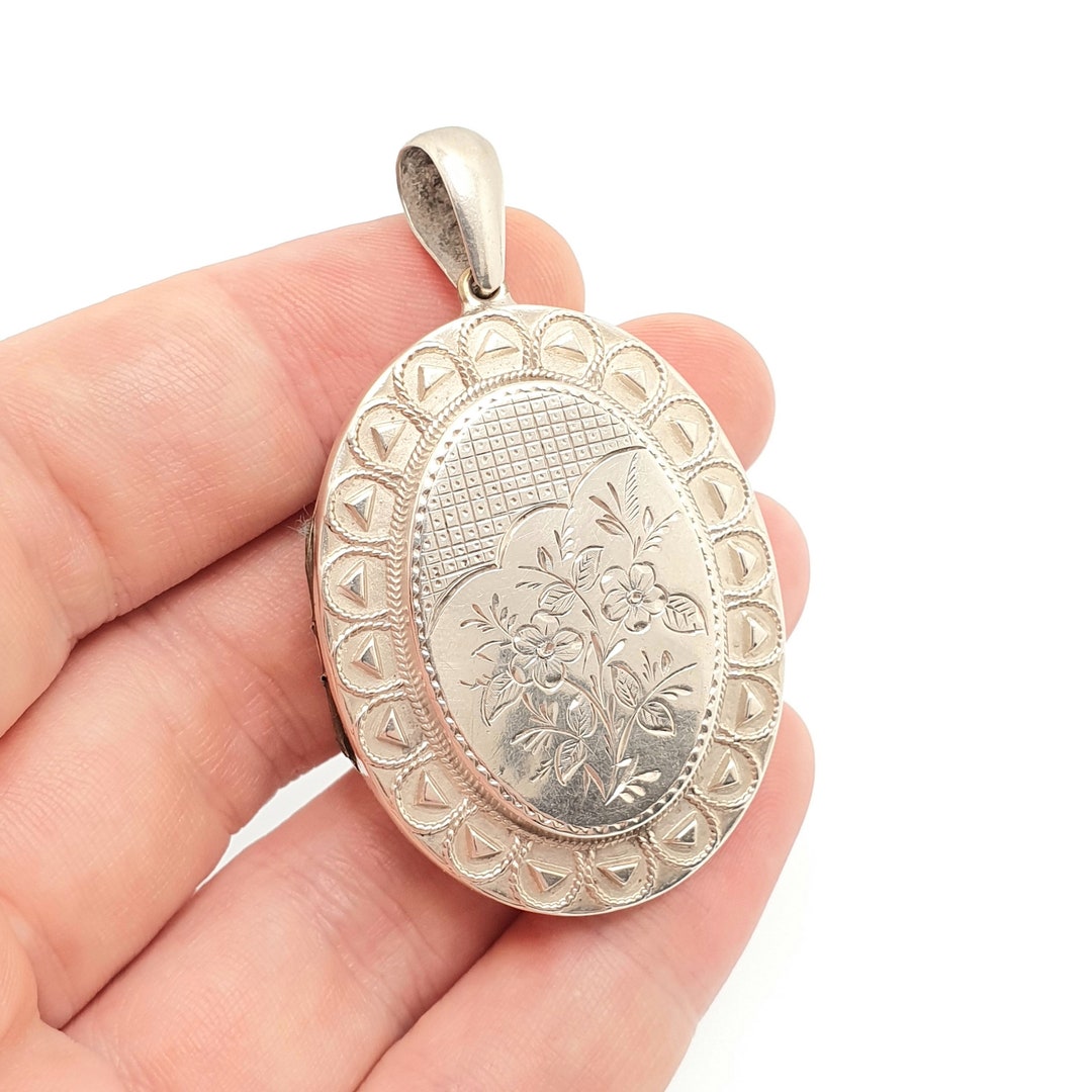 Antique Victorian Solid Silver Locket Aesthetic Large Big Oval Hand ...