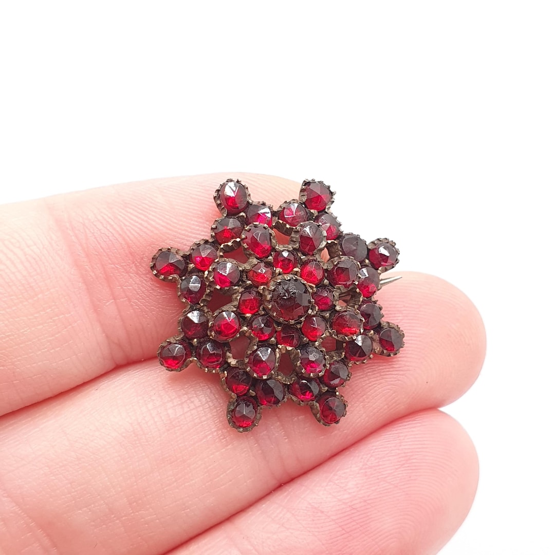 Antique Victorian Bohemian Garnet Brooch Pin Star Starburst Rolled Gold ...