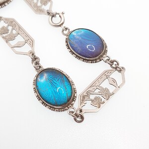 Antique Art Deco Sterling Silver Butterfly Wing Bracelet TLM Hand Blue ...