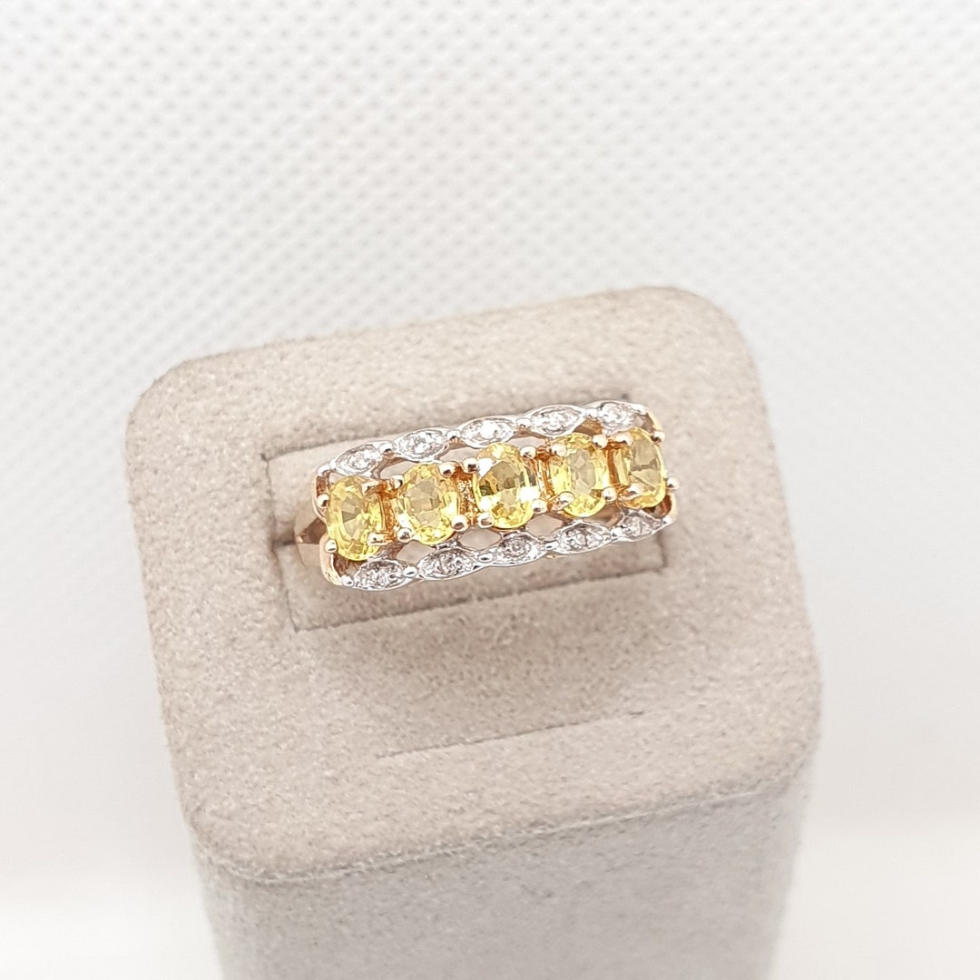 Vintage 9k 9ct Gold Yellow Topaz Ring Diamond Oval Cut Gemstones Fine ...