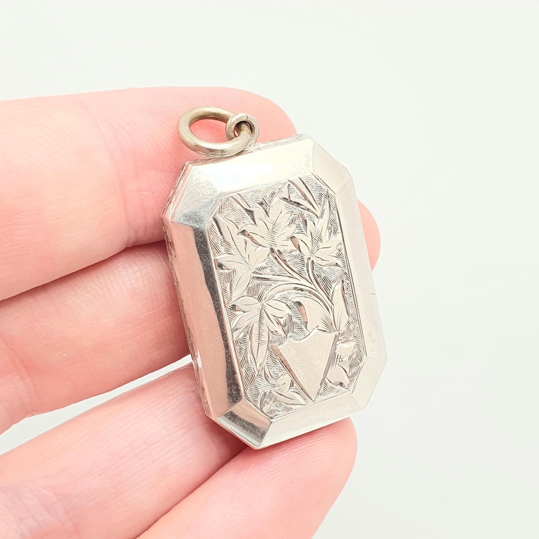 Antique Victorian Solid Silver Locket Rectangular Large Big Shield ...