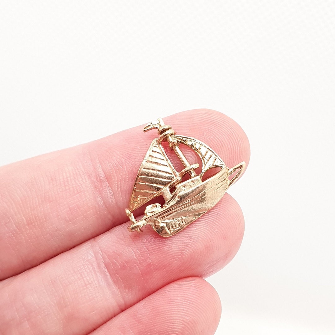 Vintage 9ct 9k Gold Sailing Yacht Charm Pendant Bracelet Necklace Solid ...
