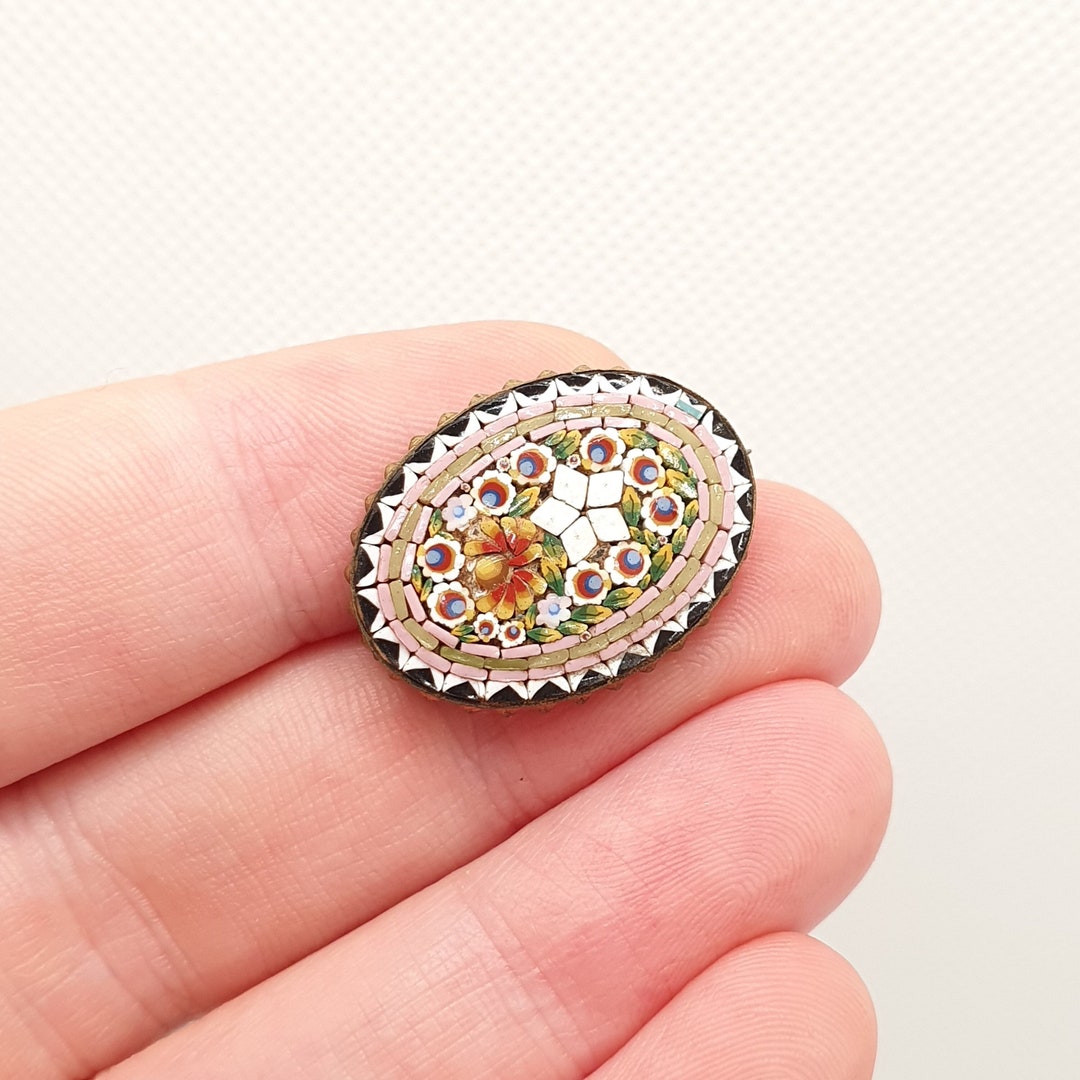 Antique Victorian Fine Micro Mosaic Micromosaic Brooch Tiles Gold Gilt ...