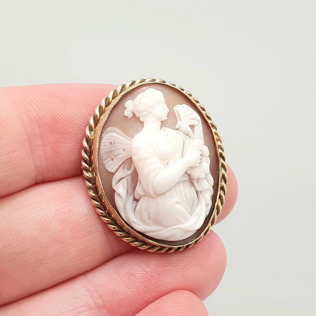 Antique 9ct Gold Cameo Brooch Psyche Greek Goddess Butterfly Wing Solid ...