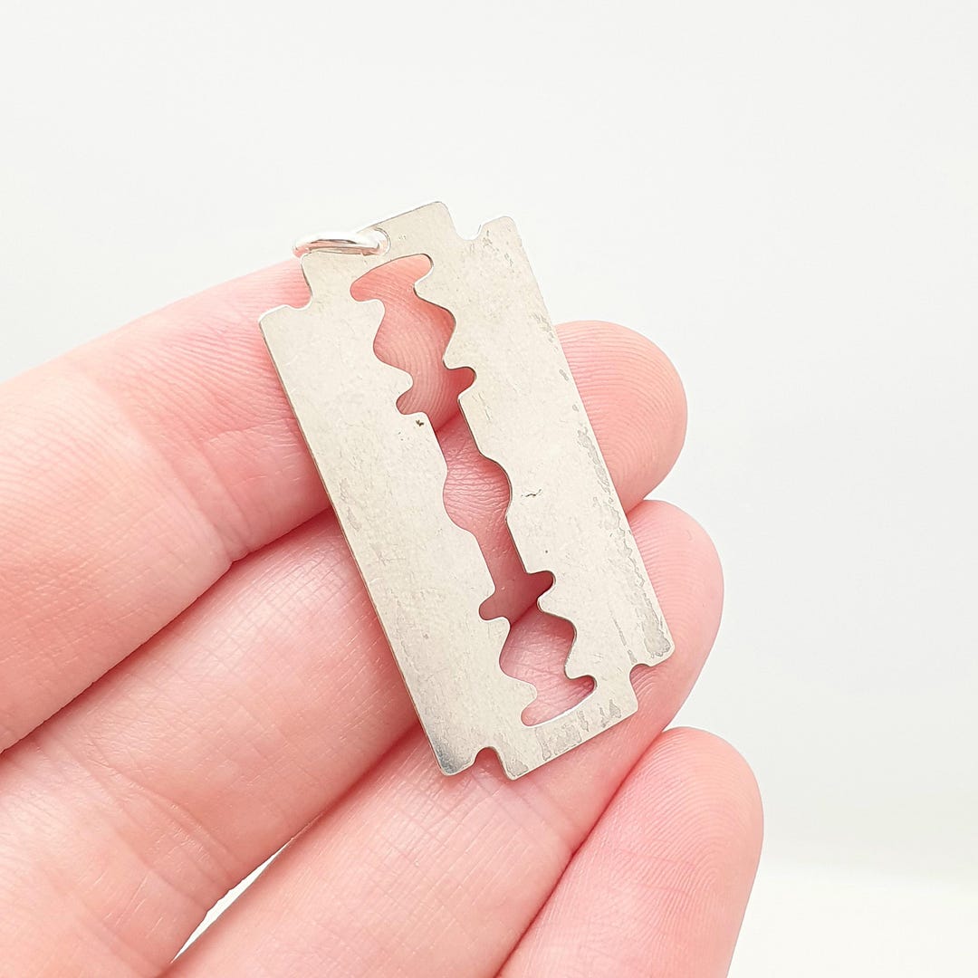 Vintage Sterling Silver Razor Blade Necklace Pendant Large Cutthroat ...