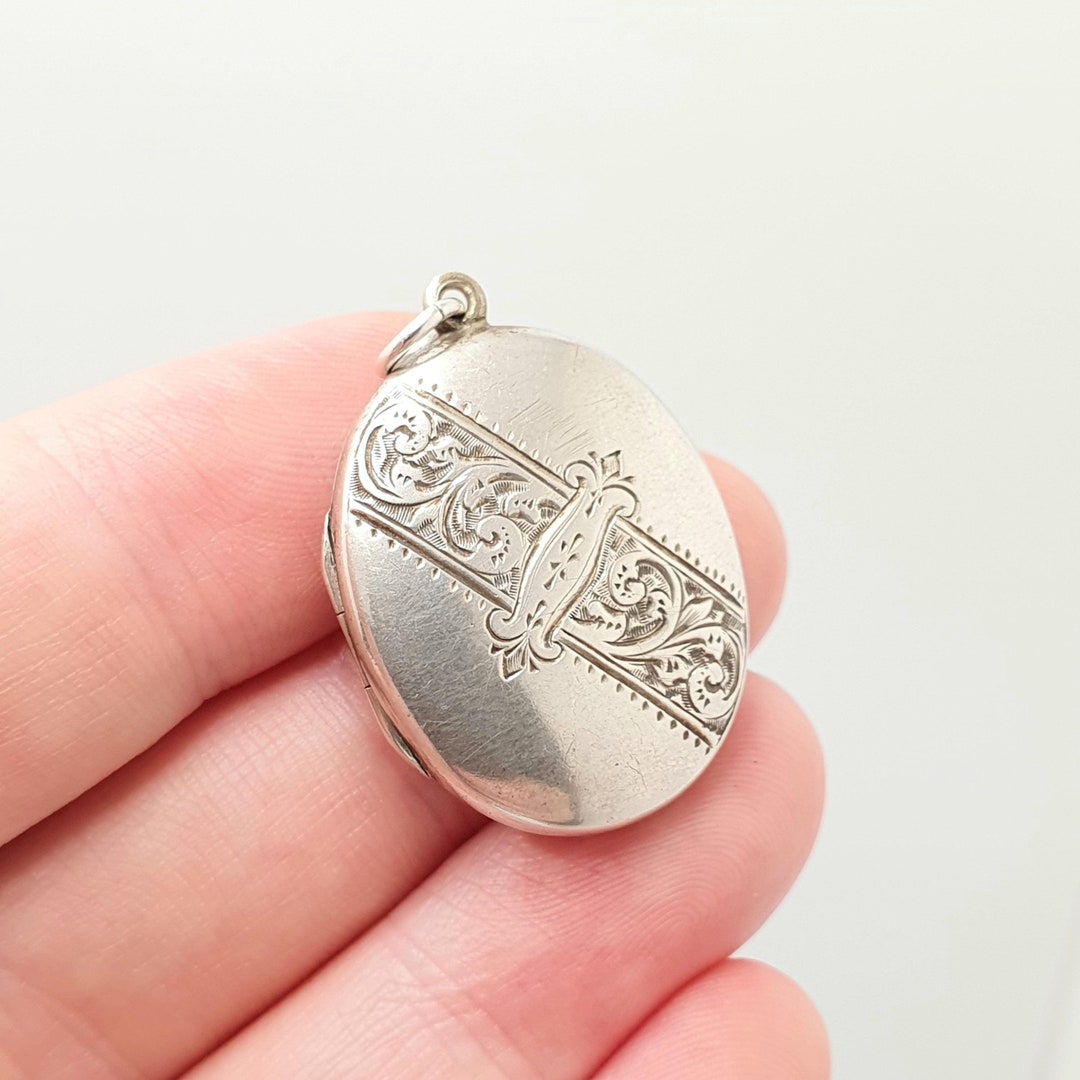 Antique Victorian Solid Silver Locket Buckle Hand Engraved Small Cute ...