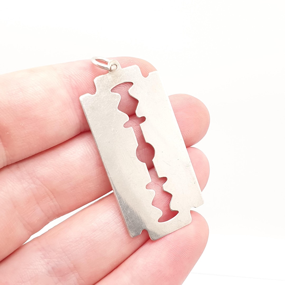 Vintage Sterling Silver Razor Blade Necklace Pendant Large Cutthroat ...