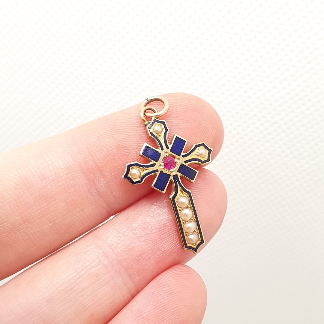 Antique Victorian 9ct Gold Enamel Celtic Cross Pendant Crucifix ...
