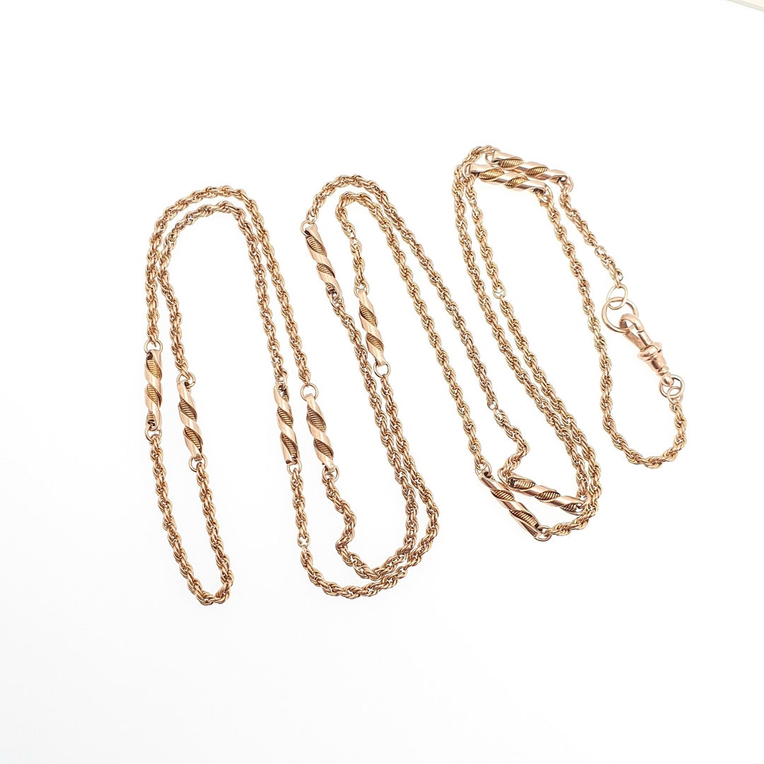 Antique Victorian 9ct Gold Muff Chain Necklace Solid 9k 375 Rose Gold ...