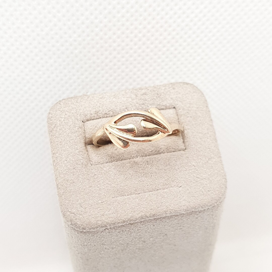 Vintage 9ct 9k Gold Leaf Ring Crossover Pair of Leaves Intertwining ...