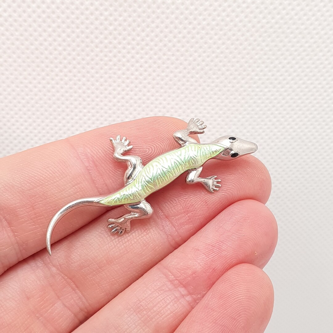 Vintage NICOLE BARR Lizard Sterling Silver Brooch Green Enamel Solid ...