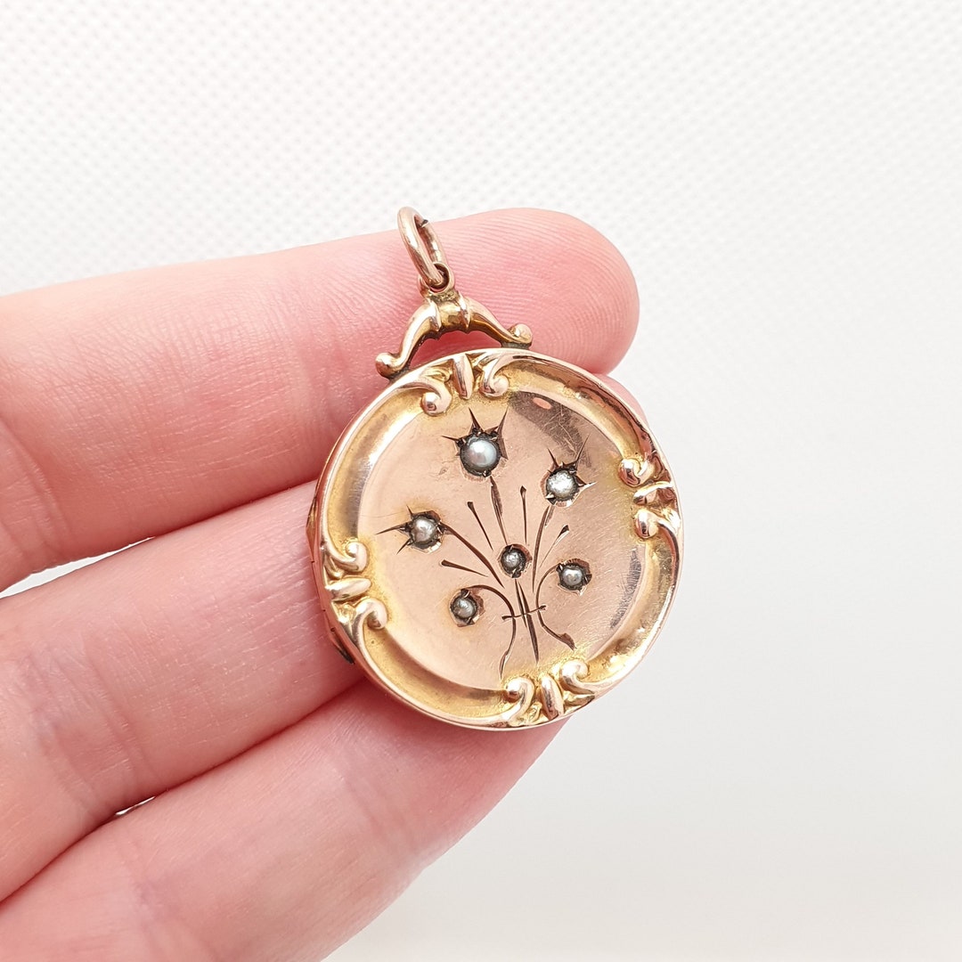 Antique 9ct 9k Gold Seed Pearl Locket Rose Gold Victorian Solid 375 ...