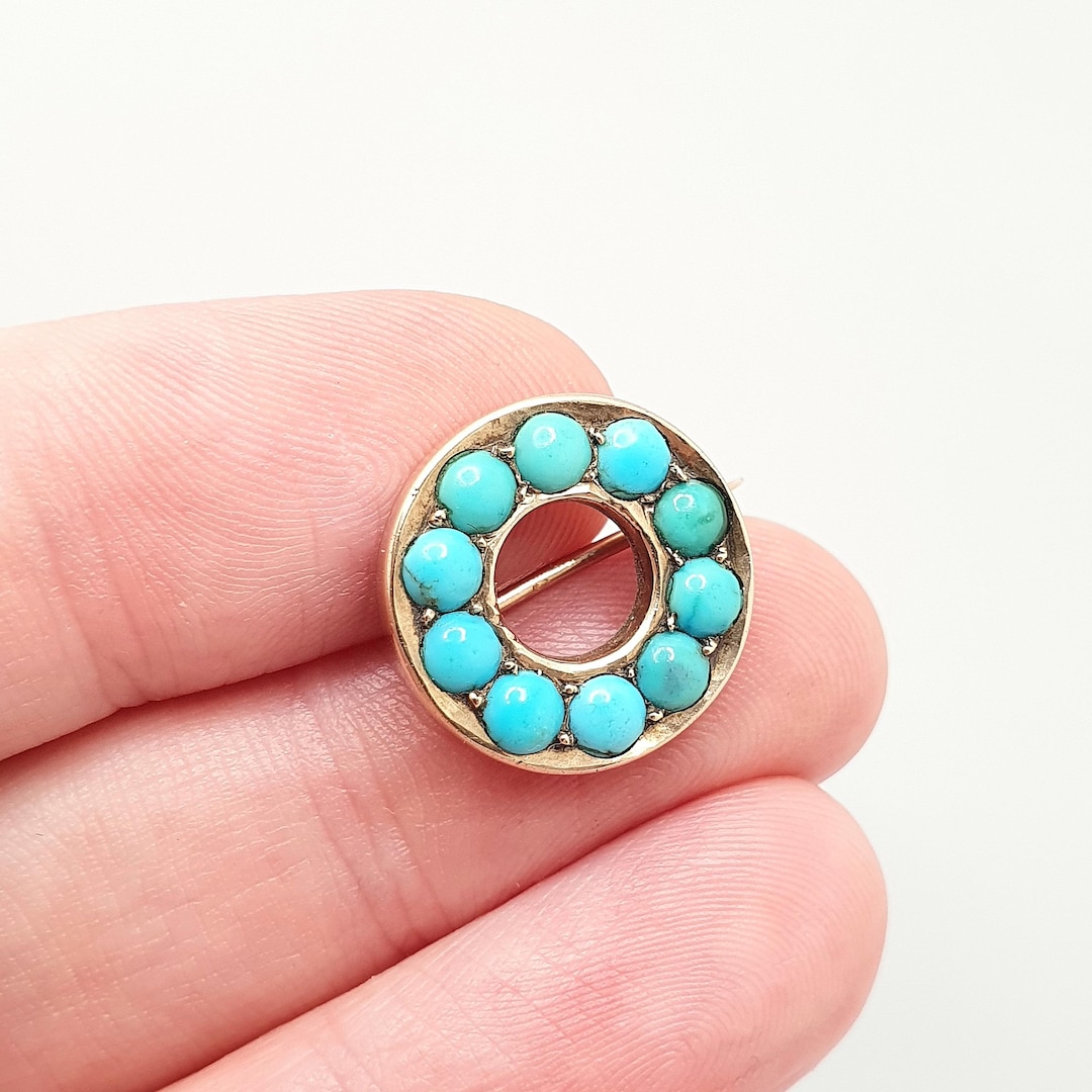 Antique Victorian 9ct Gold Turquoise Brooch Infinity Circle Donut Polo ...