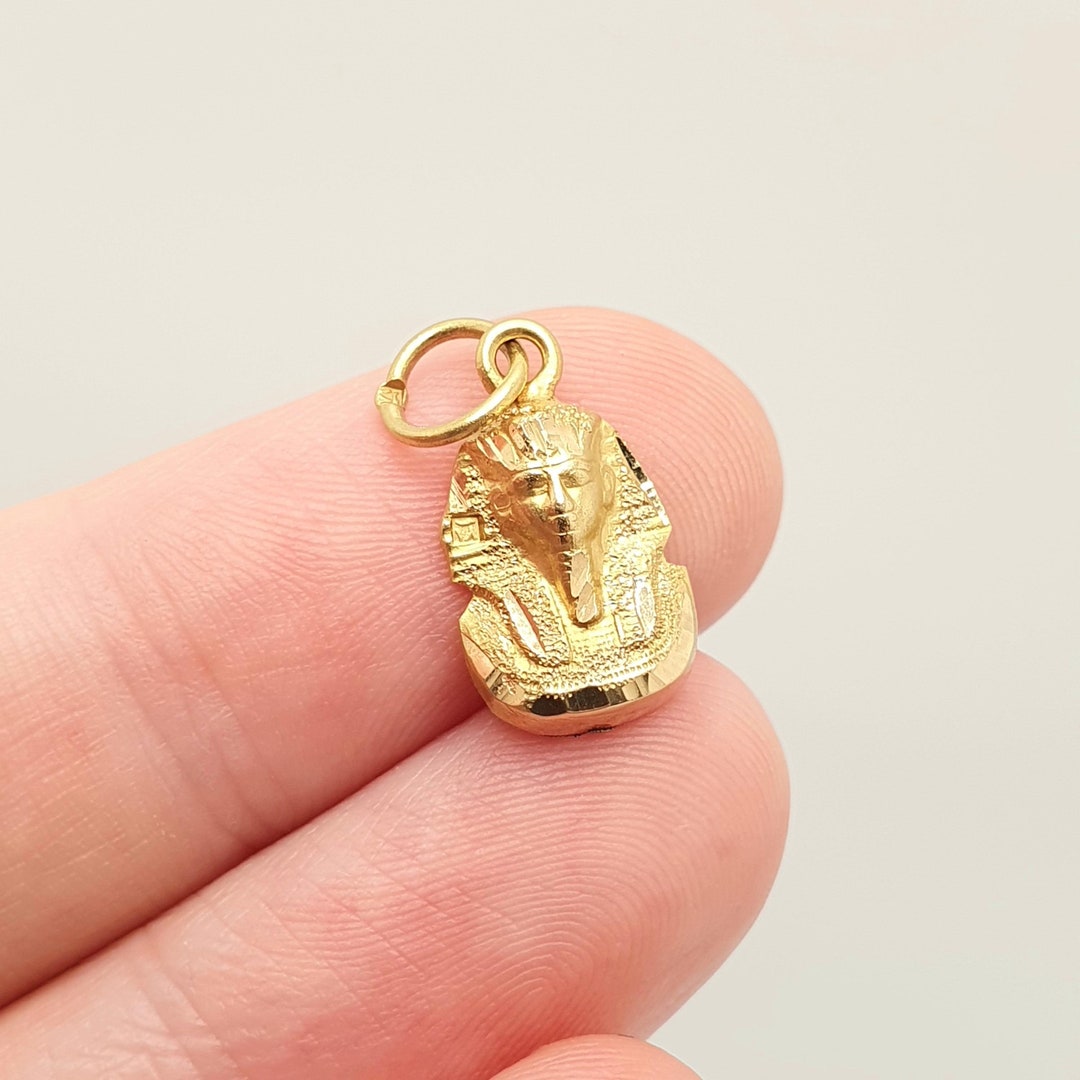 Vintage 18k Gold Pharaoh Necklace Pendant Egyptian Revival Charm Solid ...