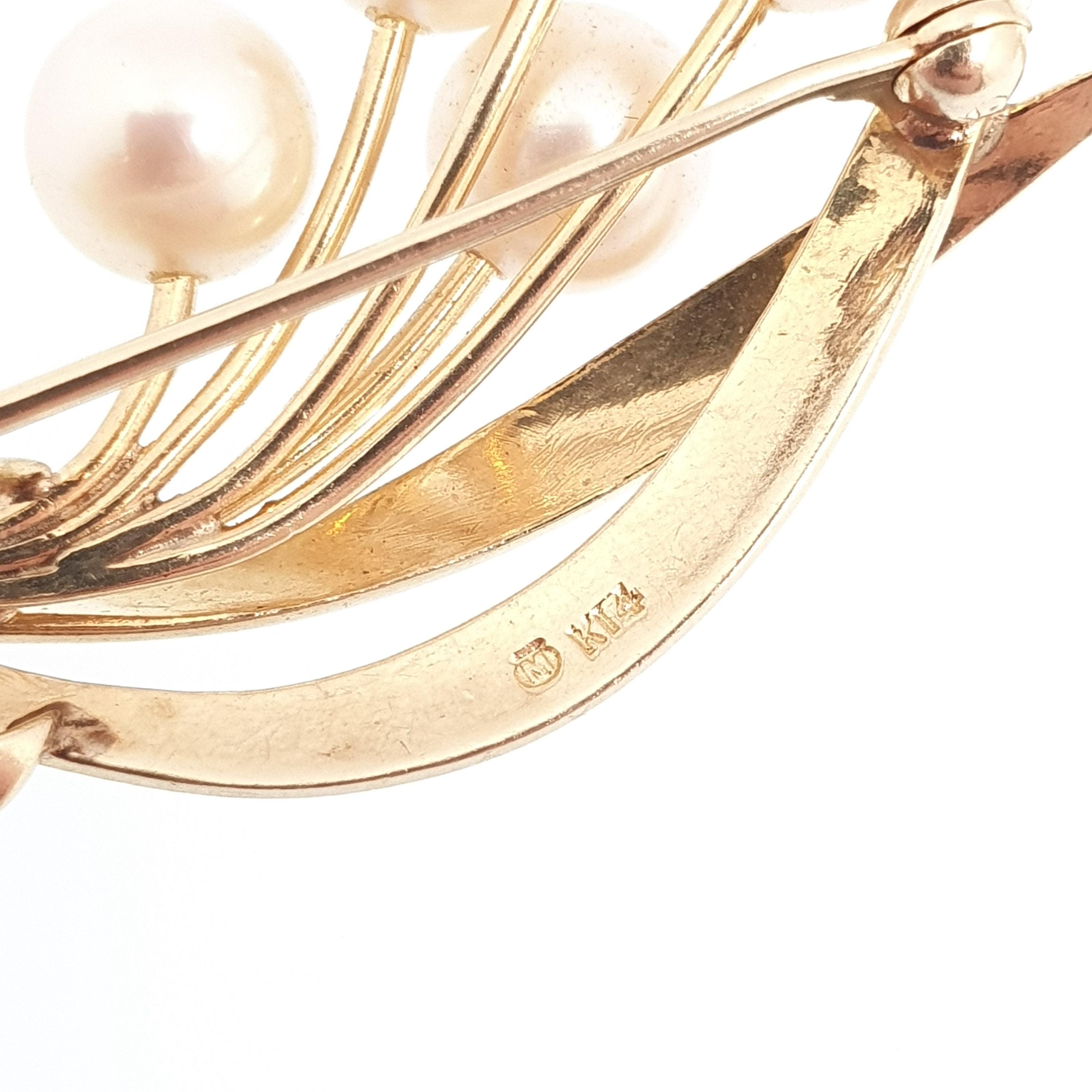 Vintage MIKIMOTO 14k Gold Pearl Brooch Pin Solid 14kt 585 Vintage MIKIMOTO 14k Gold Pearl Brooch Pin Solid 14kt 585