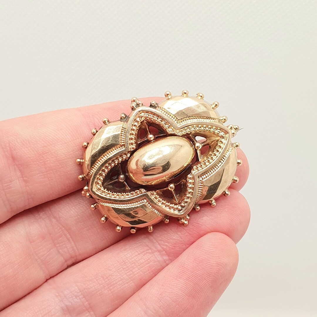Antique Victorian 9ct Gold Brooch 1868 Hallmarked Solid 375 9k Etruscan ...