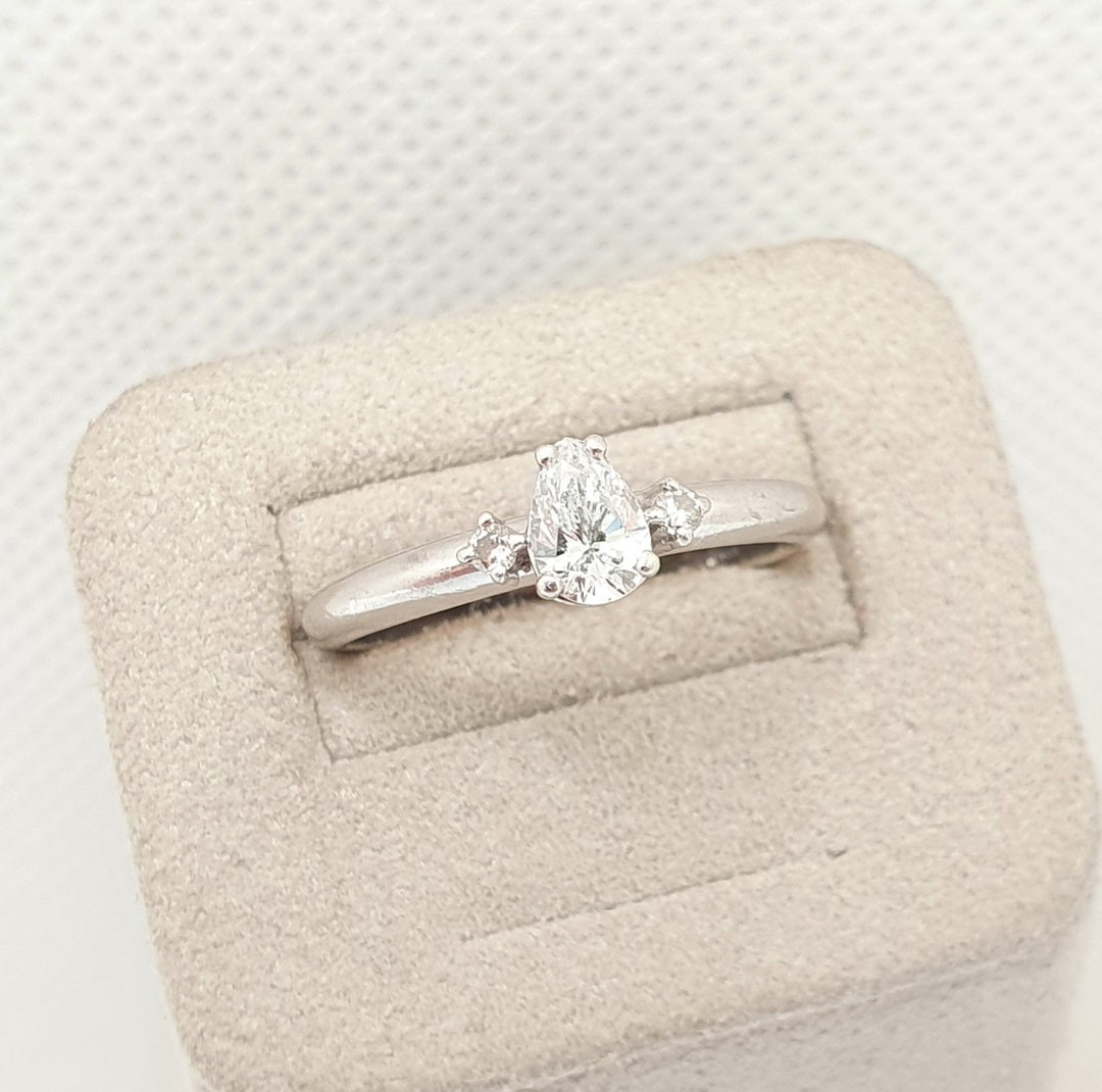 0.3ct Diamond Platinum Ring Pear Cut Trilogy Engagement Weddings Rings ...