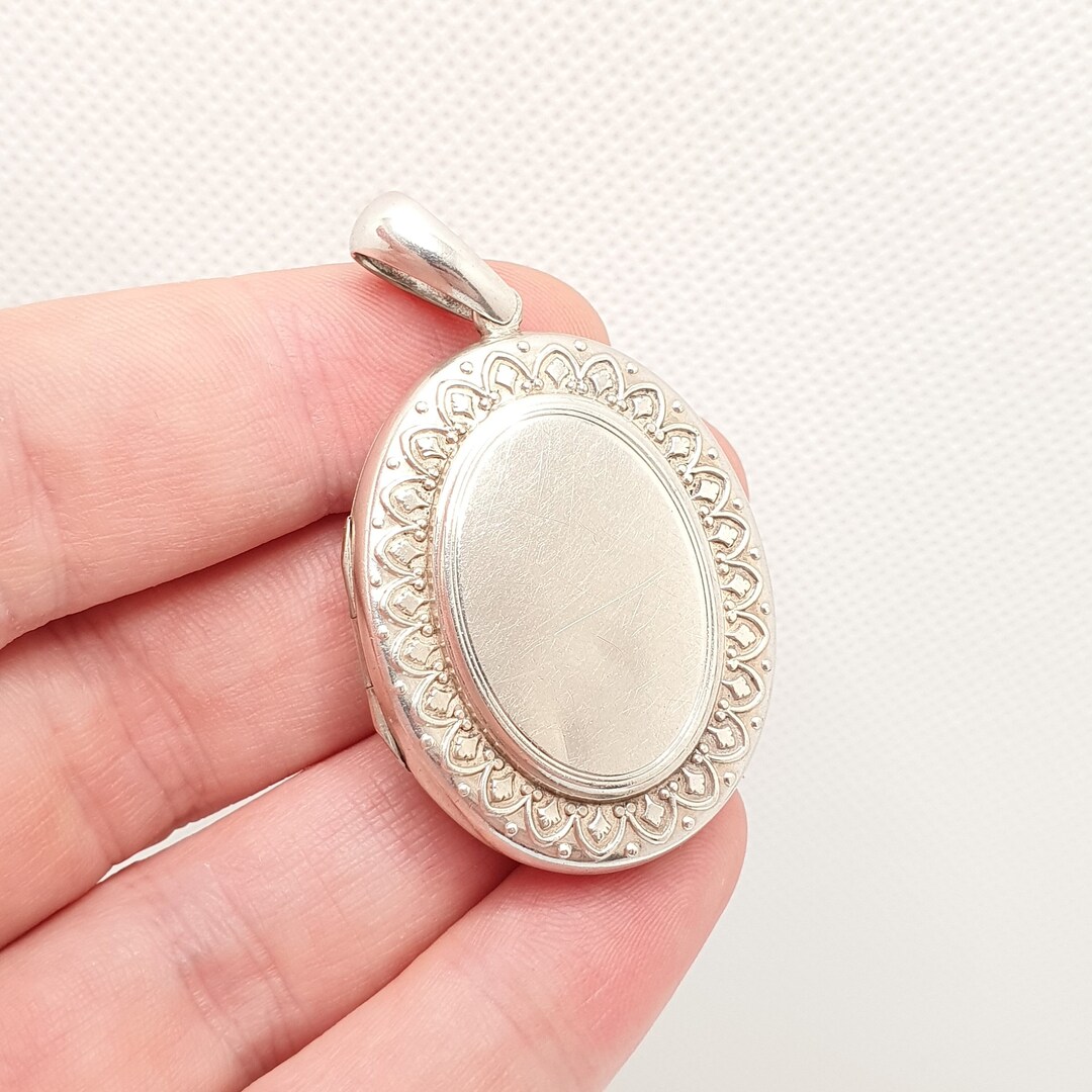 Antique Victorian Solid Silver Locket Large Big Scroll Border Necklace ...