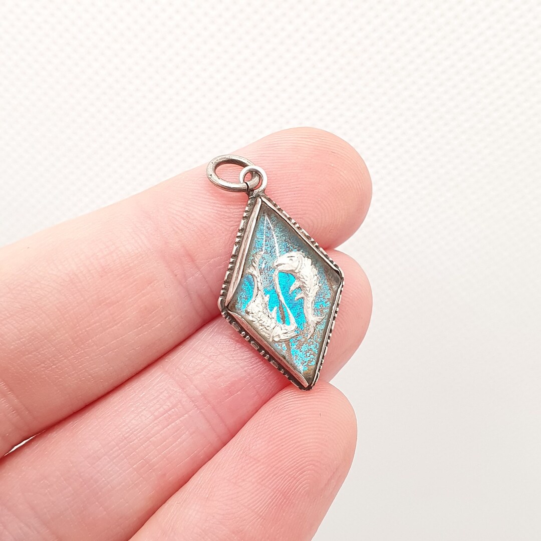 Antique Solid Silver Butterfly Wing Pisces Necklace Pendant Fish Zodiac ...