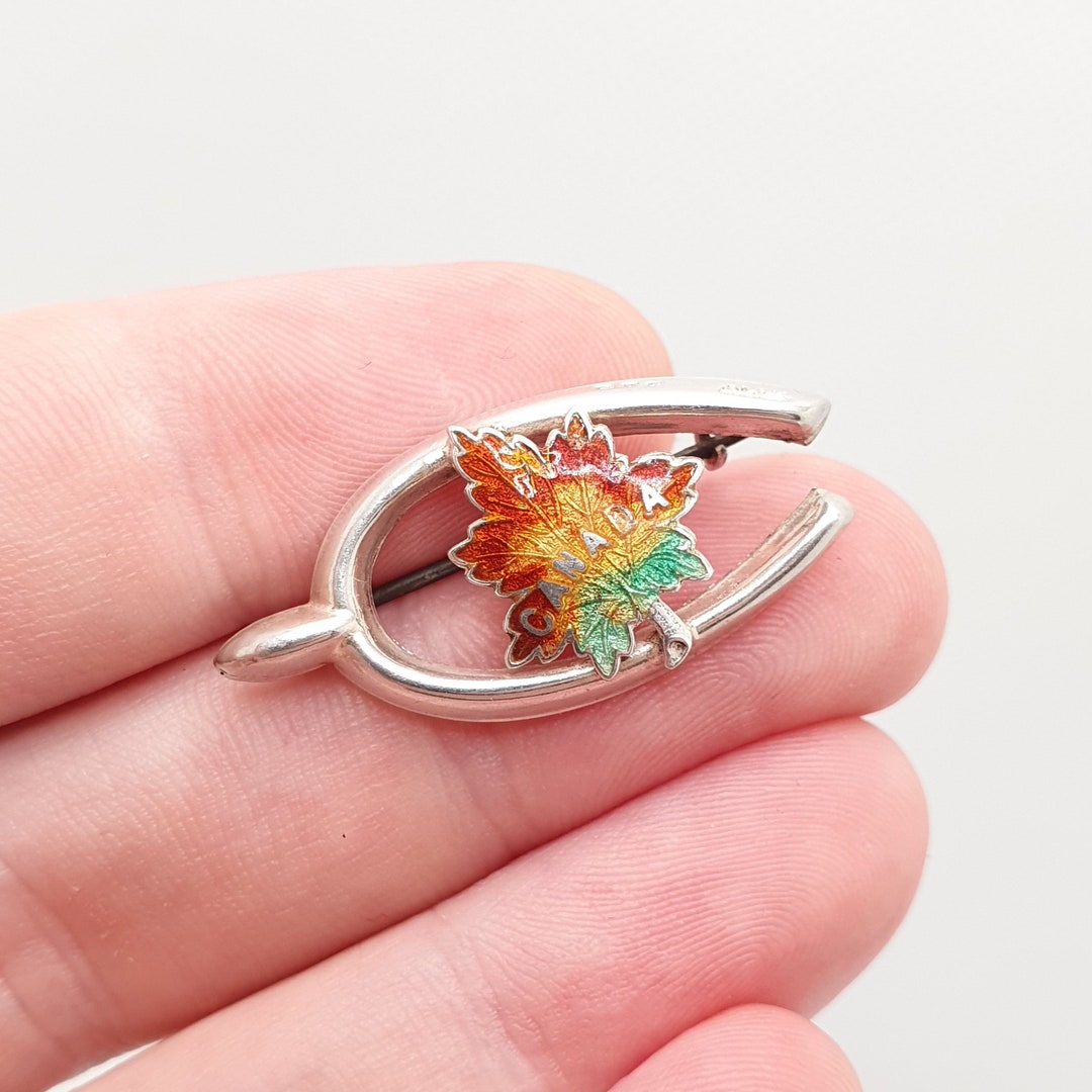 Antique Sterling Silver Canadian Maple Leaf Wishbone Brooch Pin 1909 ...