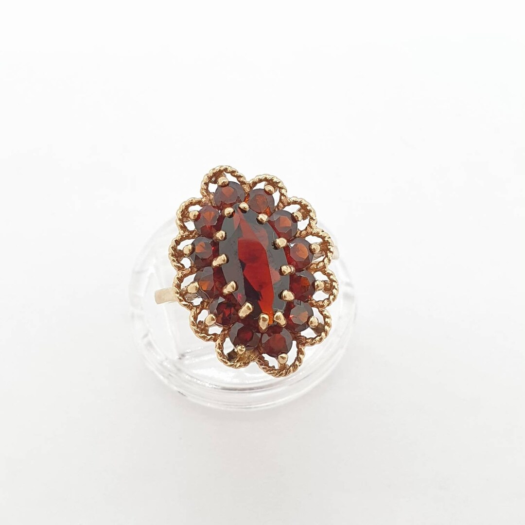 RESERVED/SOLD JEN Vintage 9k 9ct Gold Garnet Cluster Ring Large Chunky ...