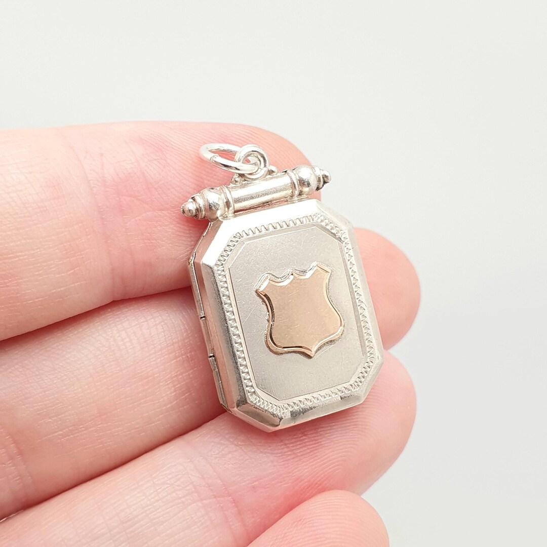 Antique Victorian Sterling Silver Locket Rose Gold Shield Centre 1909 ...