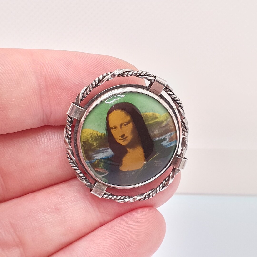 Antique Sterling Silver MONA LISA Brooch Art Deco Portrait TLM Painted ...