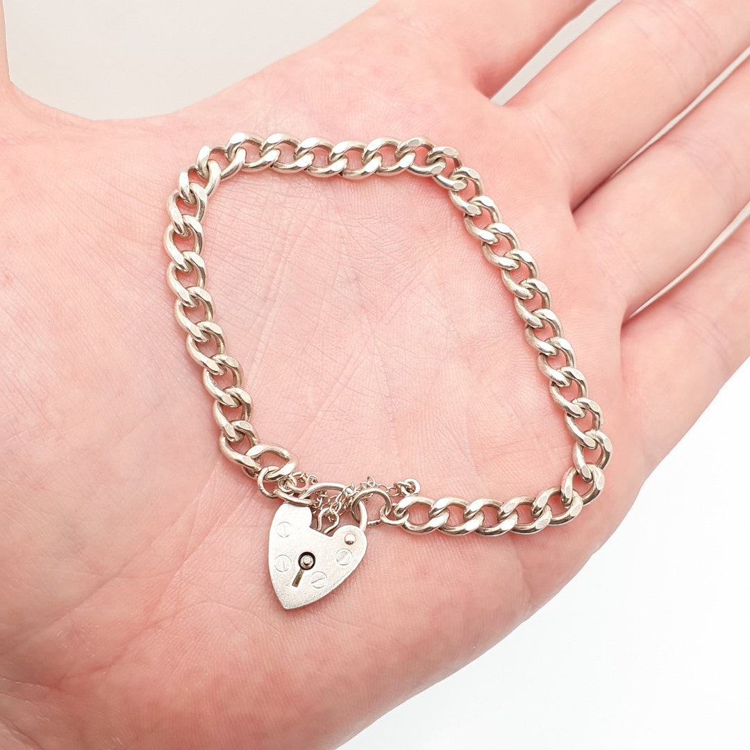 Vintage Sterling Silver Padlock Bracelet Curb Link Lock 1979 Hallmarked ...