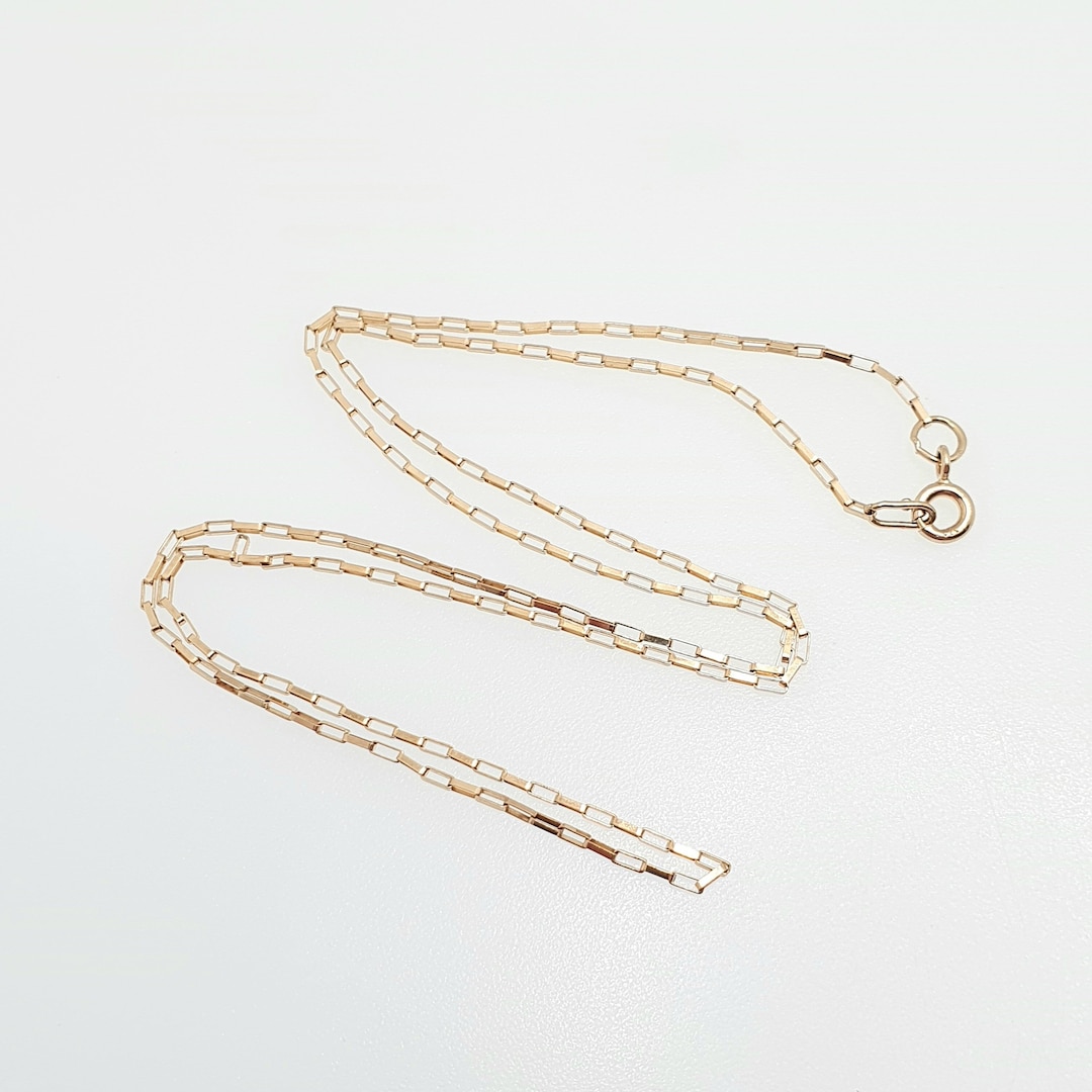 Vintage 9k 9ct Gold Chain Necklace Long Box Link Rectangular 46cm 18.1 1.72g Hallmarked Solid ...