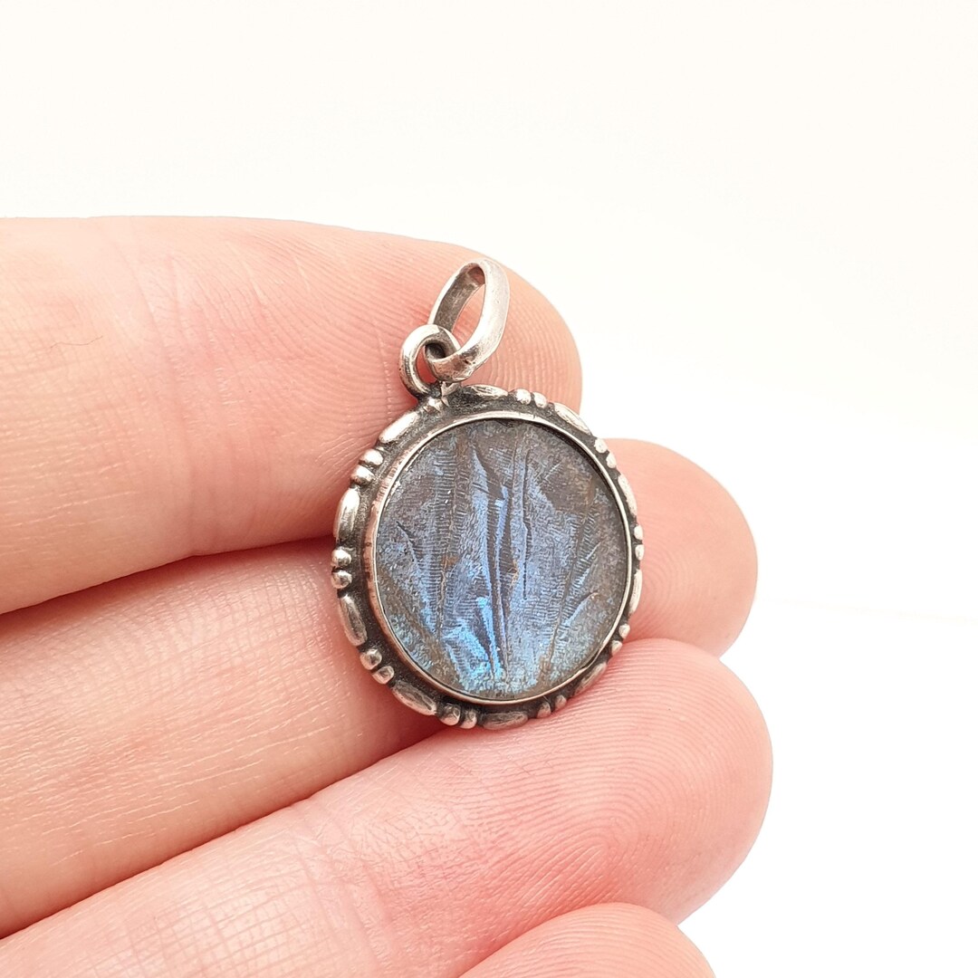 Antique Sterling Silver Butterfly Wing Necklace Pendant Art Deco Round ...