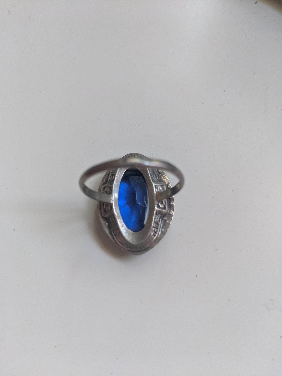 Vintage Blue Glass Silver Ring Marked Sterling One Stone Missing - Etsy